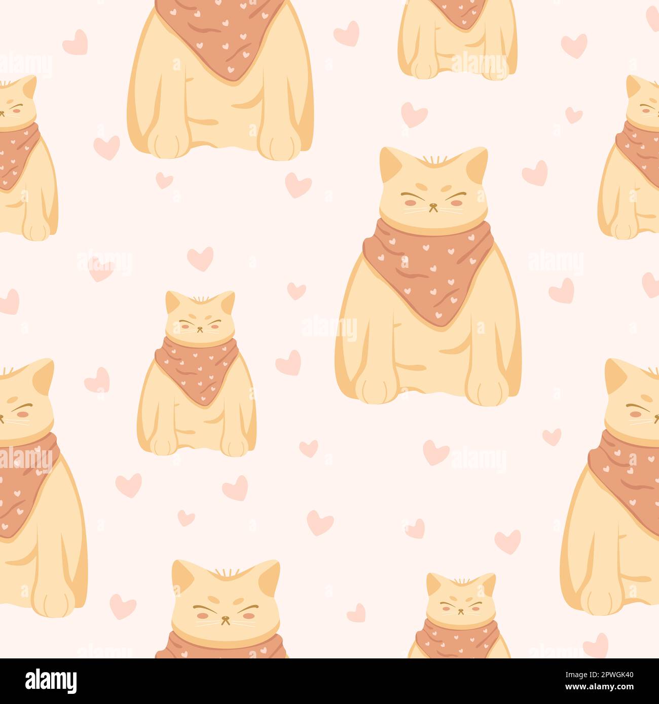 Cute kawaii pattern domestic fat cat with hearts.Pet animal seamless ...