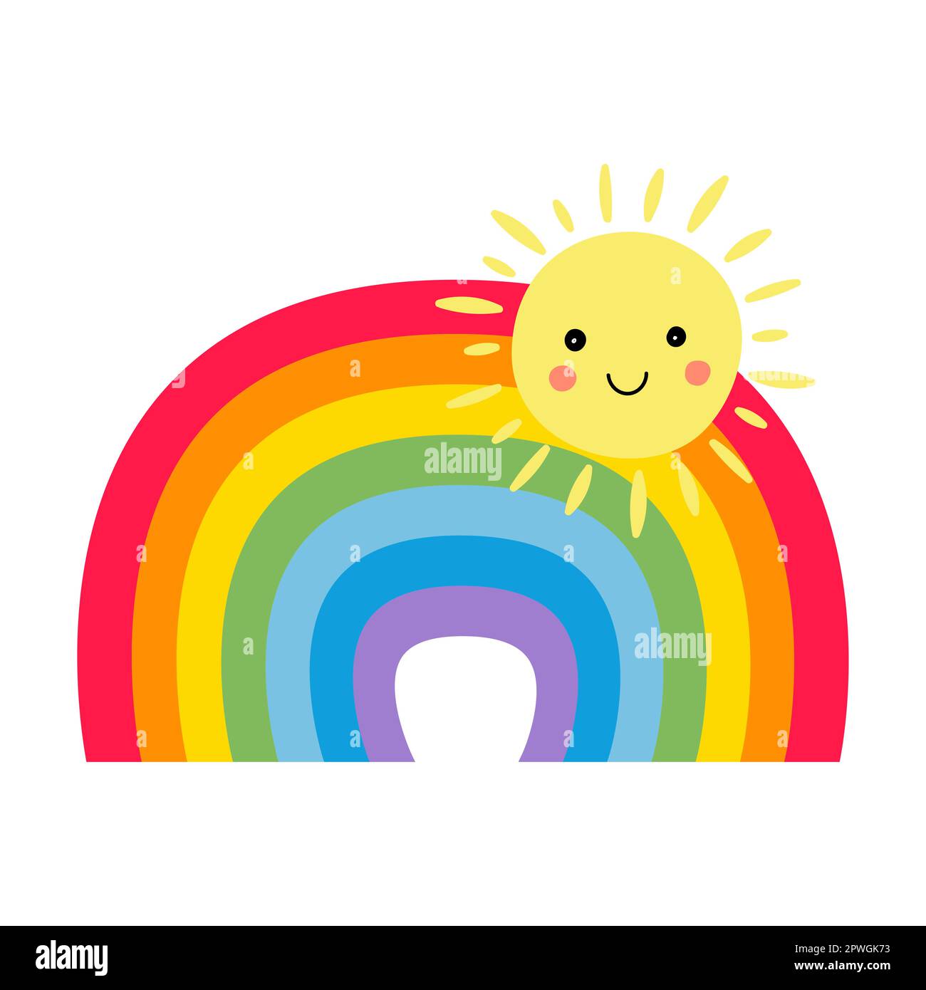 Rainbow vector illustration. Cute cloud and sun cartoon character ...