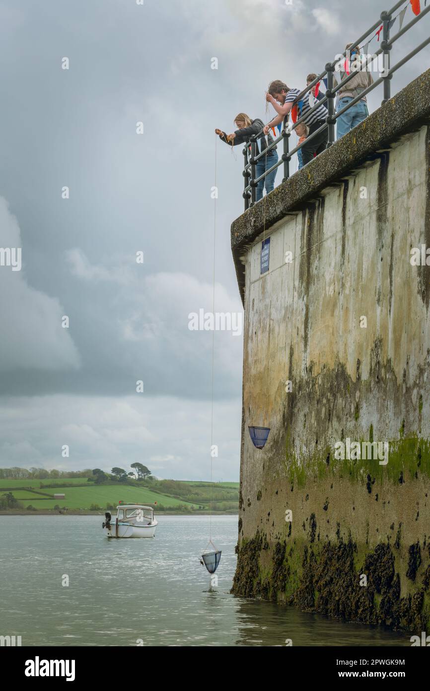 A crab slips out of the net as visitors enjoying Crabbing off the quay ...