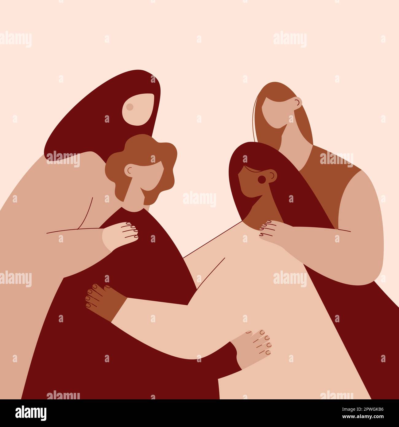 Woman,Girls hug and support each other.web banner, card.Happy and ...