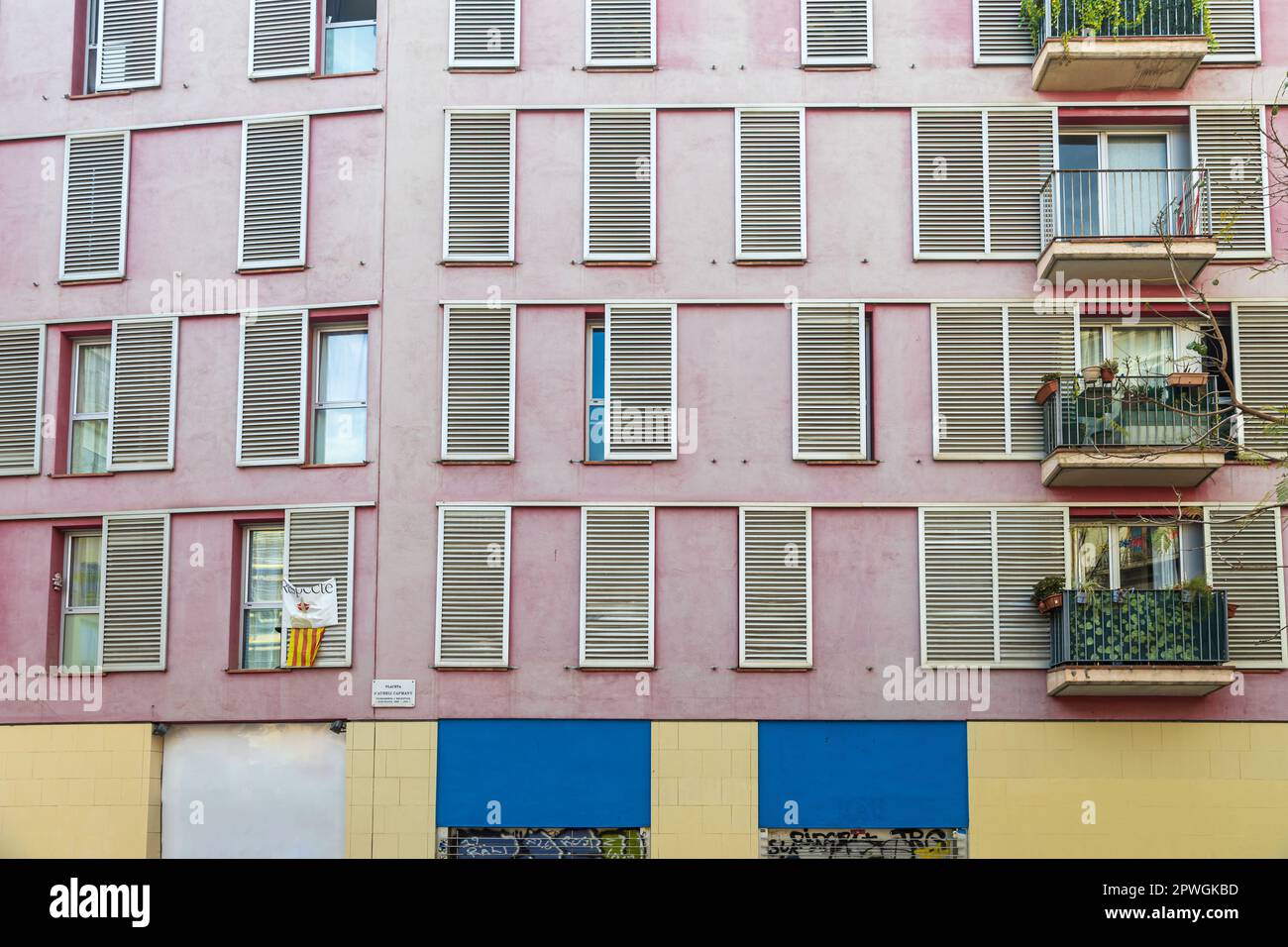 Facade of a constructivist house with windows in the style of the ...