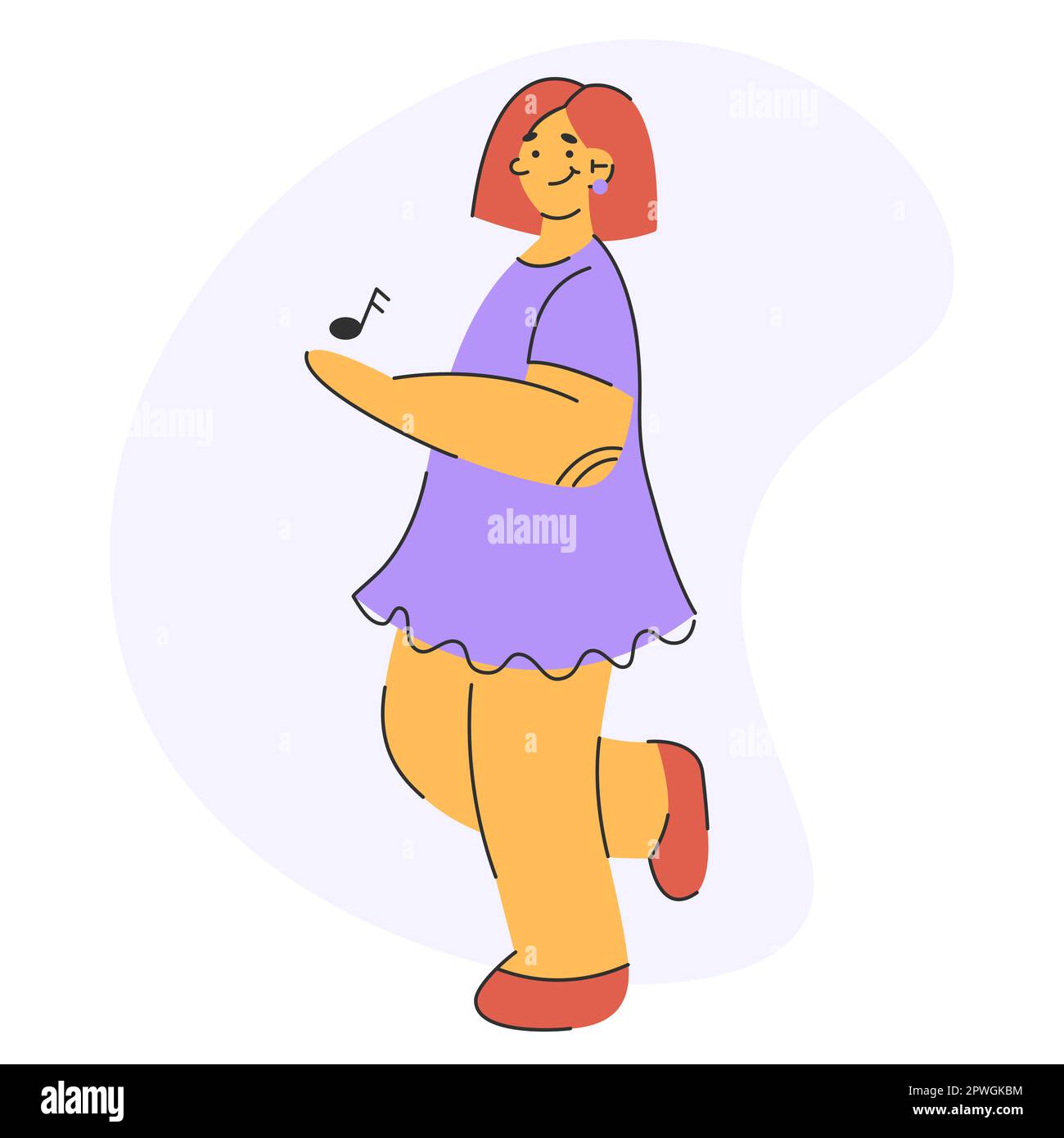 Music abstract art.Happy girl listening music.Dancing and party post ...