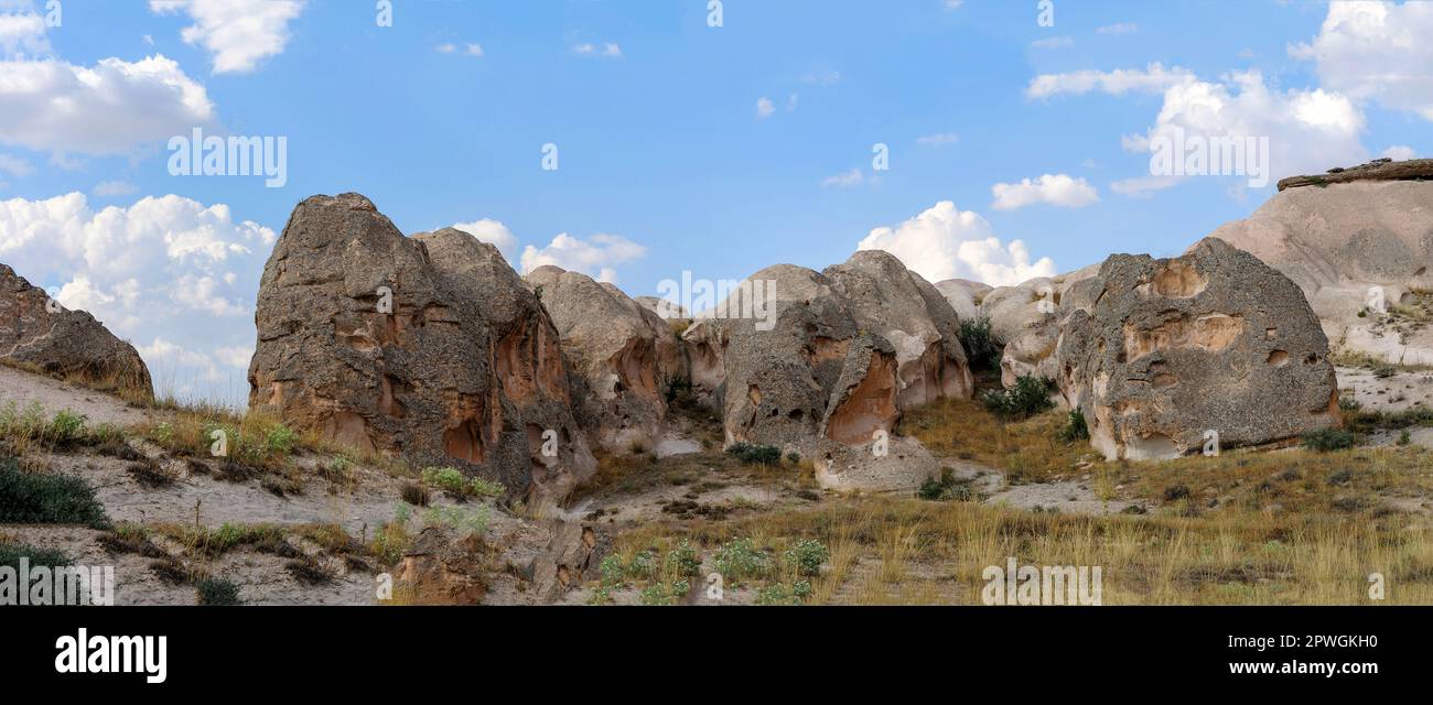 Large-scale panoramic view of Cappadocia, natural geological formations ...