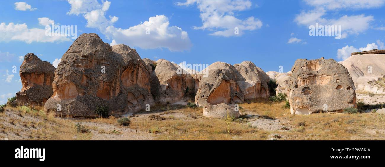 Large-scale panoramic view of Cappadocia, natural geological formations ...