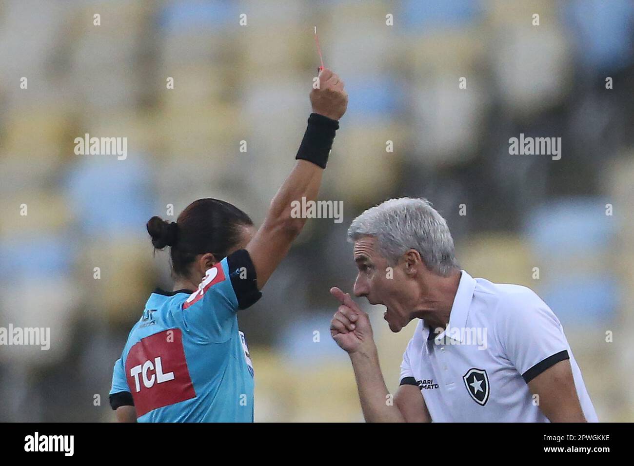 Rio de Janeiro, Brazil, 30th Apr, 2023. Botafogo manager Luís Castro, argues with the referee ...