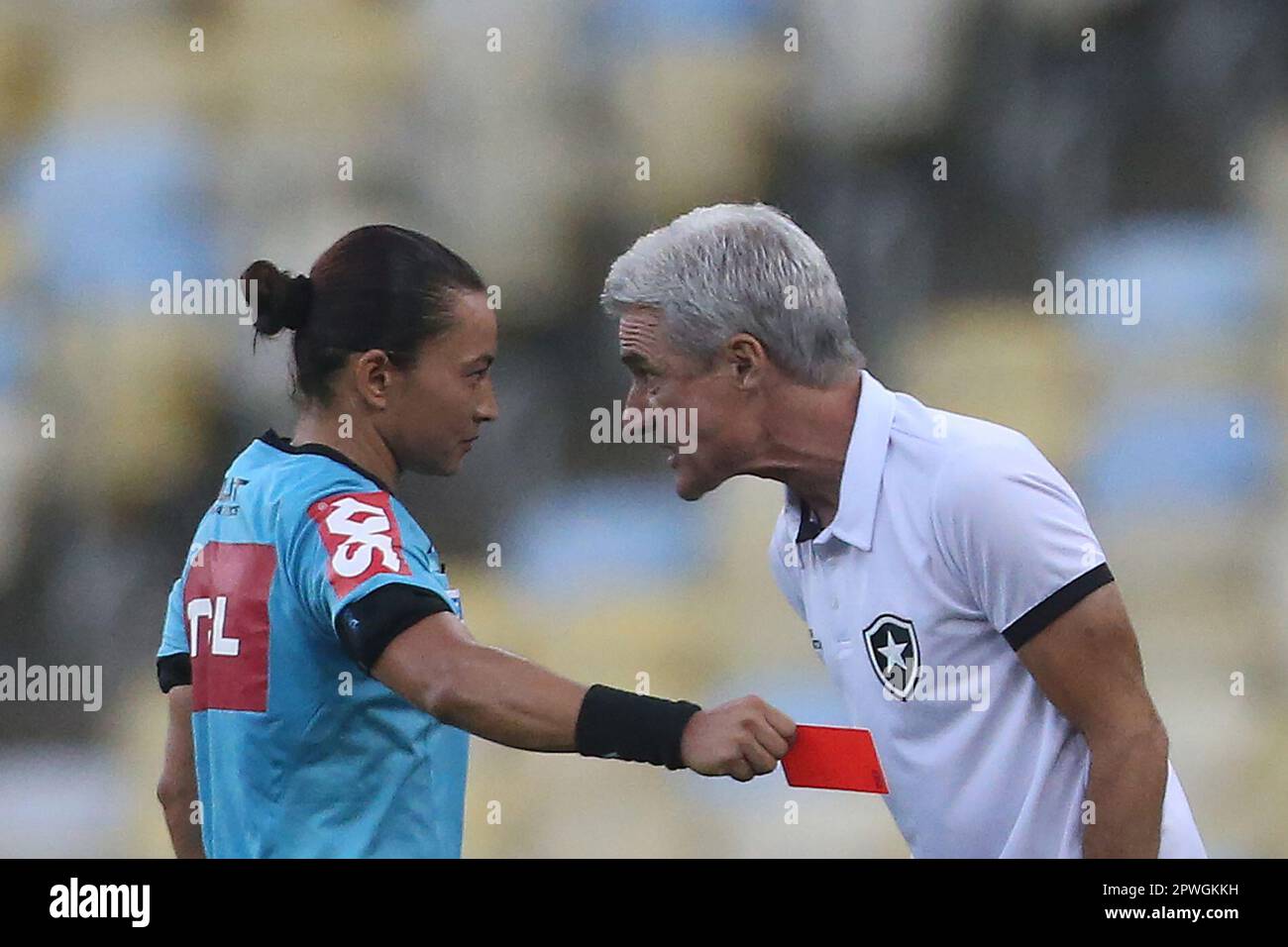 Rio de Janeiro, Brazil, 30th Apr, 2023. Botafogo manager Luís Castro, argues with the referee ...