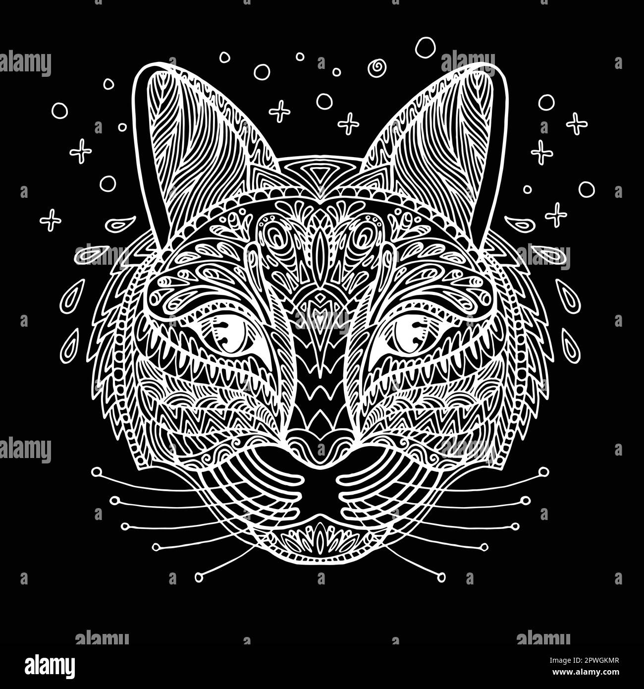 Vector coloring cat head white vector illustration Stock Vector Image ...