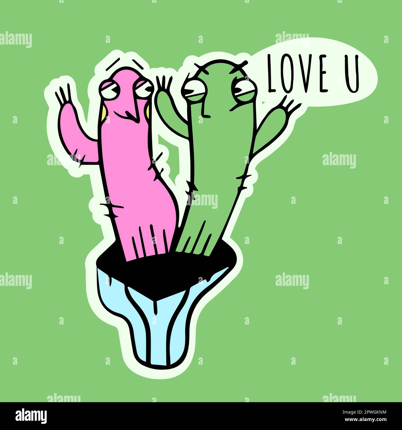 Love u.sticker of cute cactus in flowerpot. desert plant isolated ...