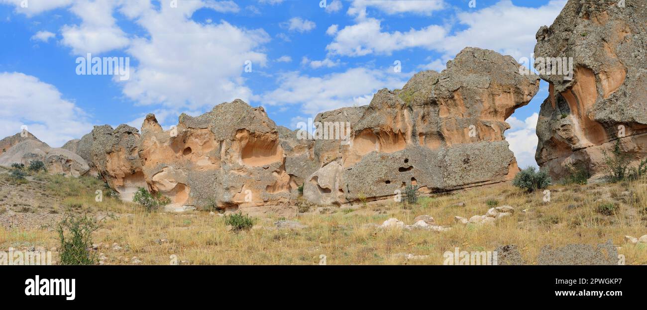 Large-scale panoramic view of Cappadocia, natural geological formations ...