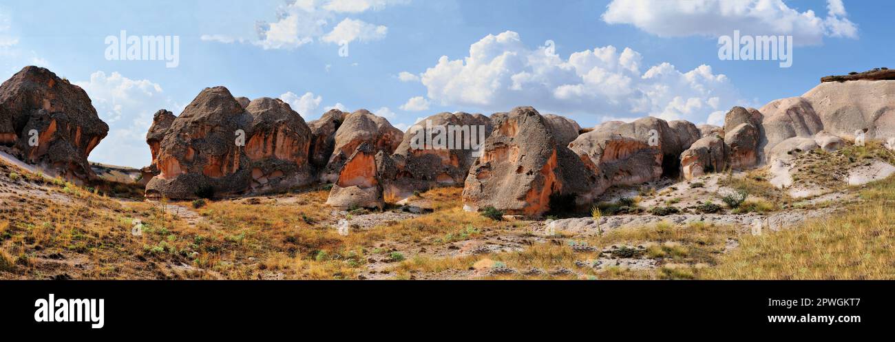 Large-scale panoramic view of Cappadocia, natural geological formations ...