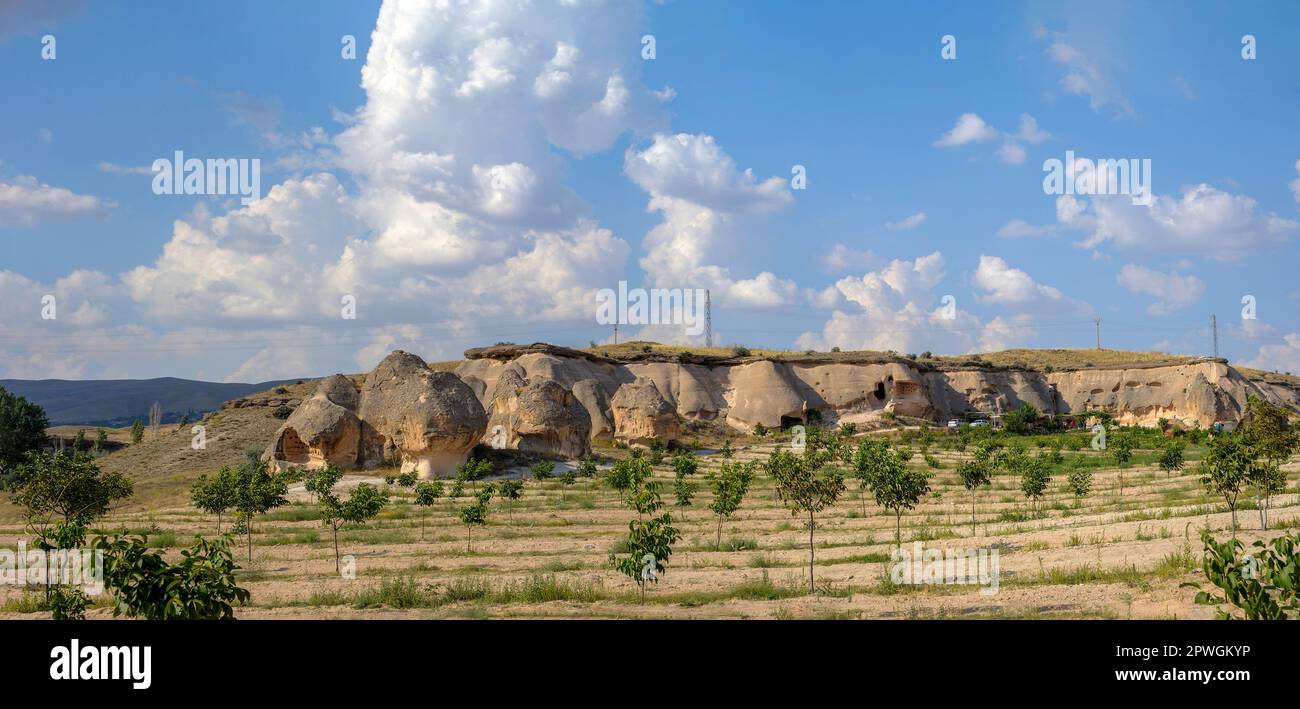 Large-scale panoramic view of Cappadocia, natural geological formations ...