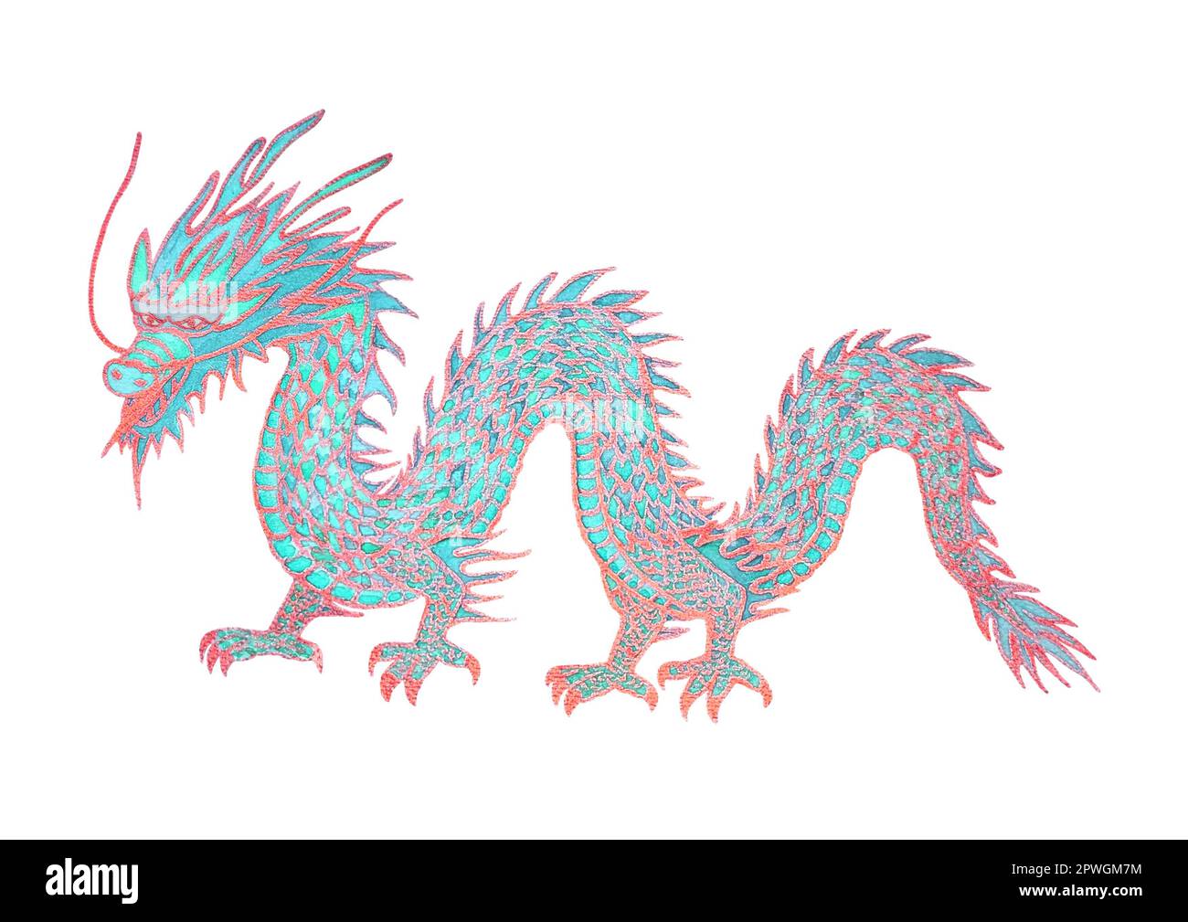 Watercolor chinese sea dragon isolated on white background. Watercolour ...