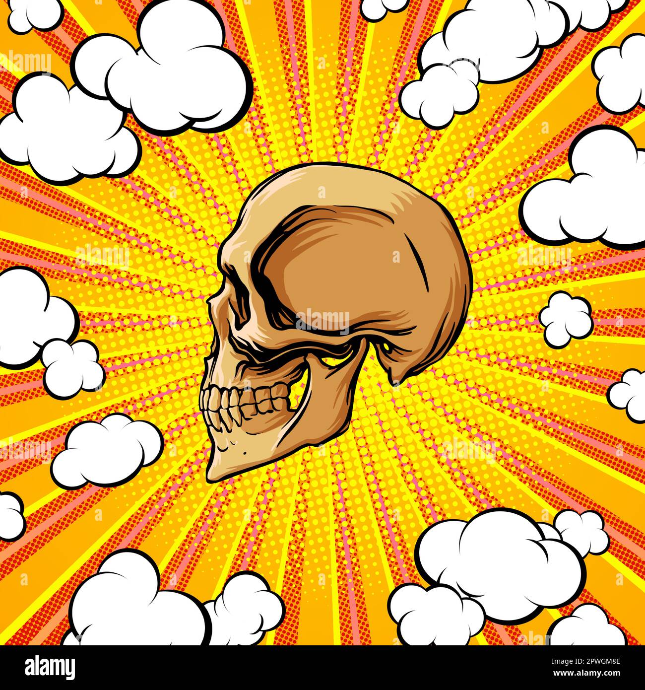 Bright concept with a skull in the style of pop-art for print and ...