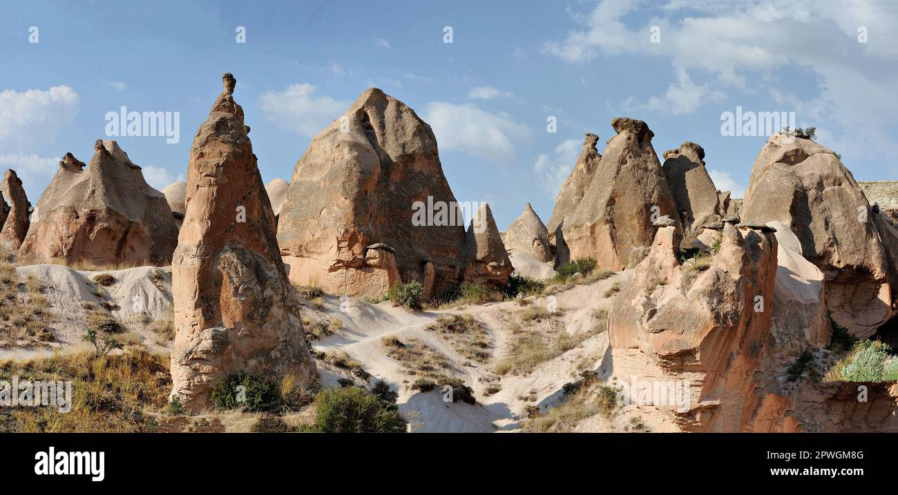Large-scale panoramic view of Cappadocia, natural geological formations ...