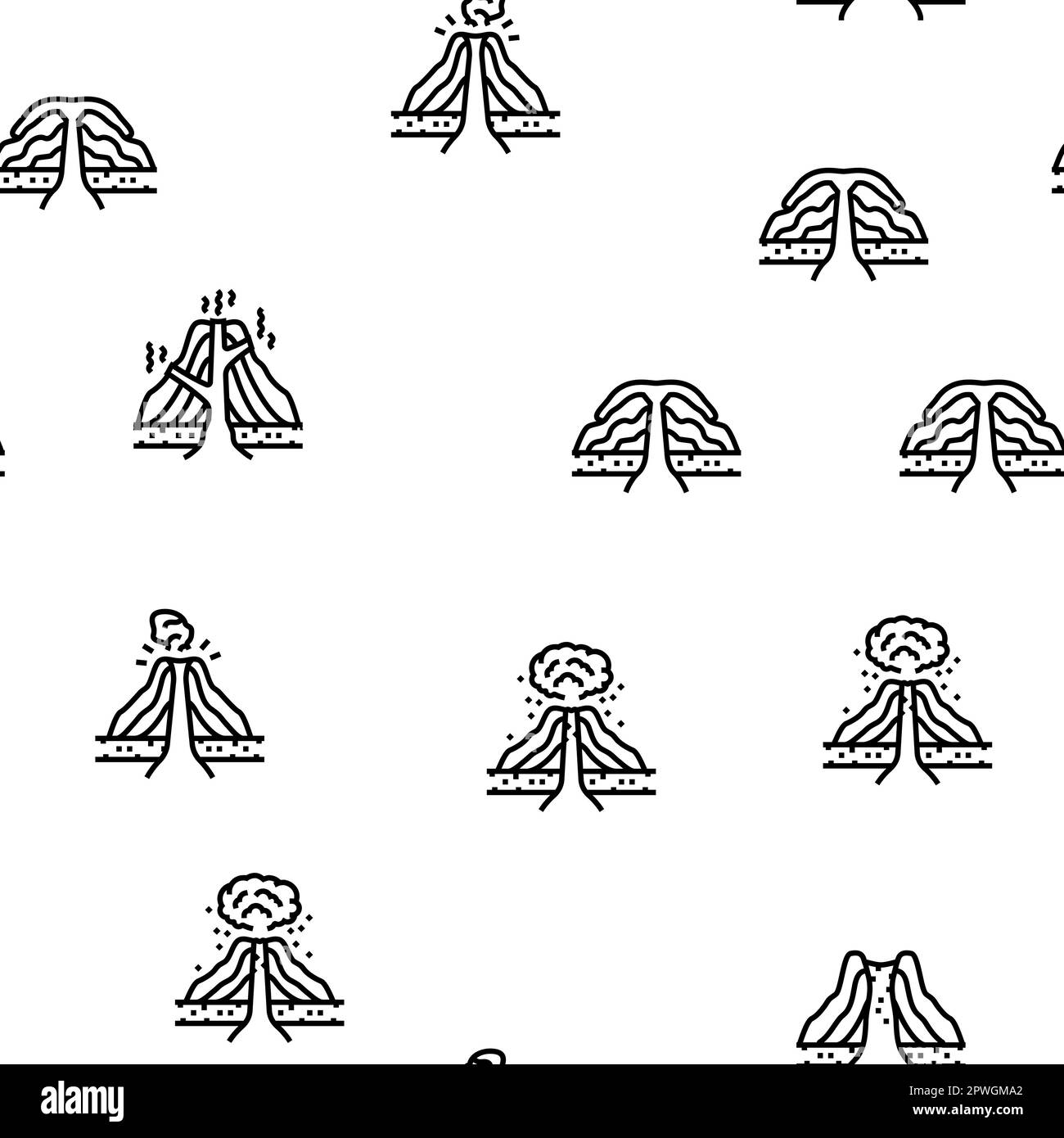 volcano lava eruption nature vector seamless pattern thin line ...