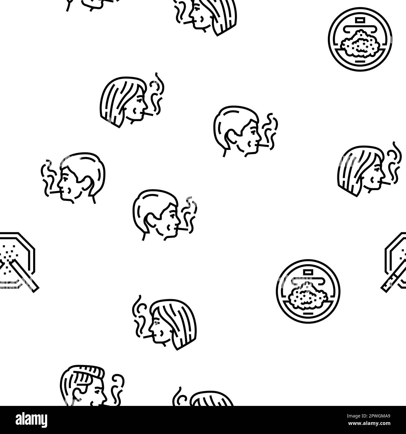 nicotine cigarette tobacco smoke vector seamless pattern thin line ...