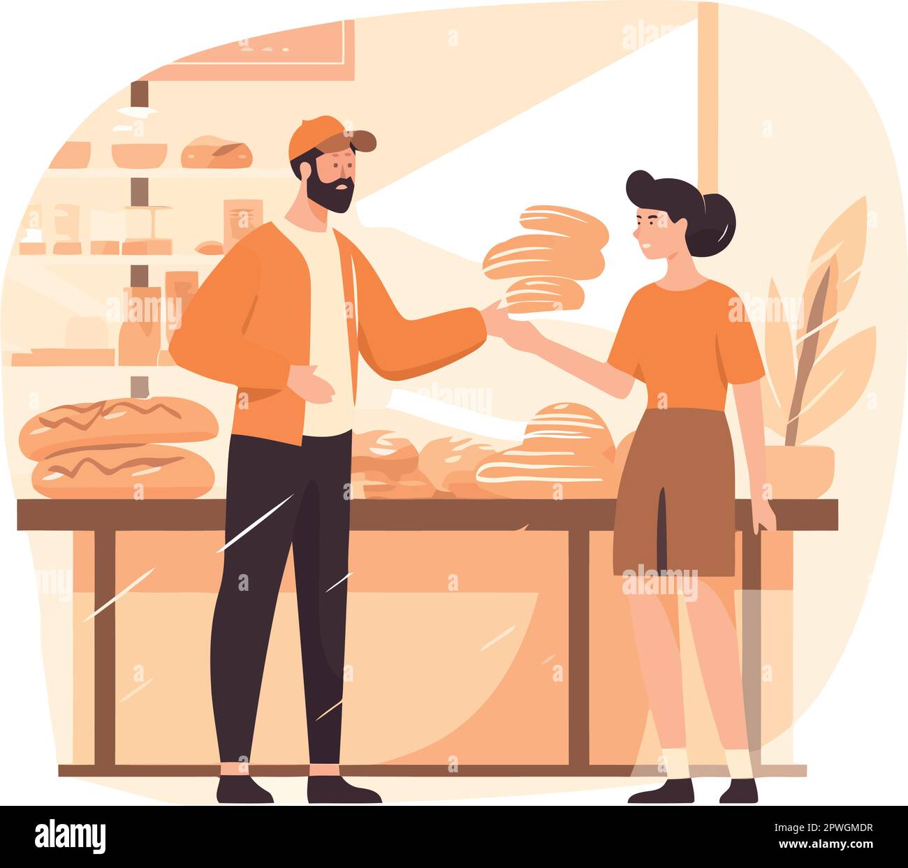 couple in bakery shop scene Stock Vector Image & Art - Alamy