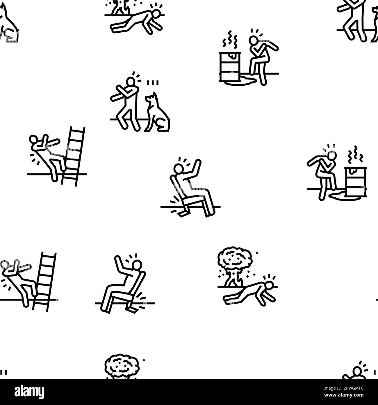 accident injury safety man risk vector seamless pattern thin line ...