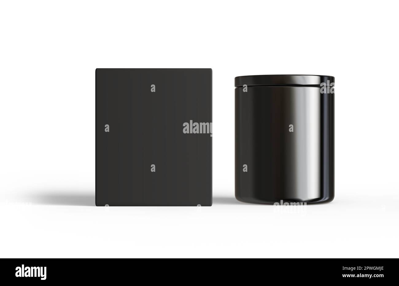 Black ceramic candle jar with lid and box isolated on transparent background, container candle ...