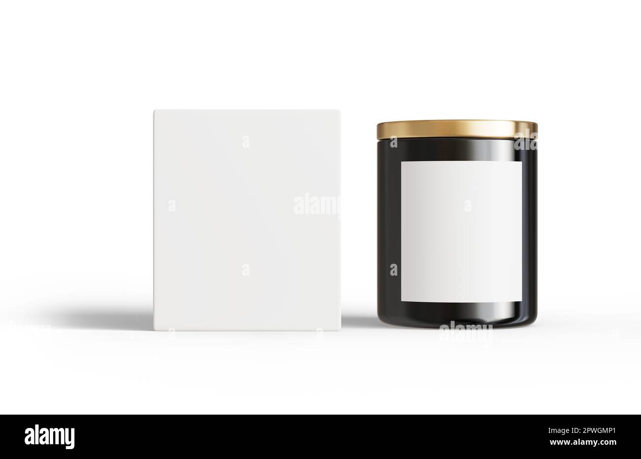 Black ceramic candle jar with lid and box isolated on transparent background, container candle ...