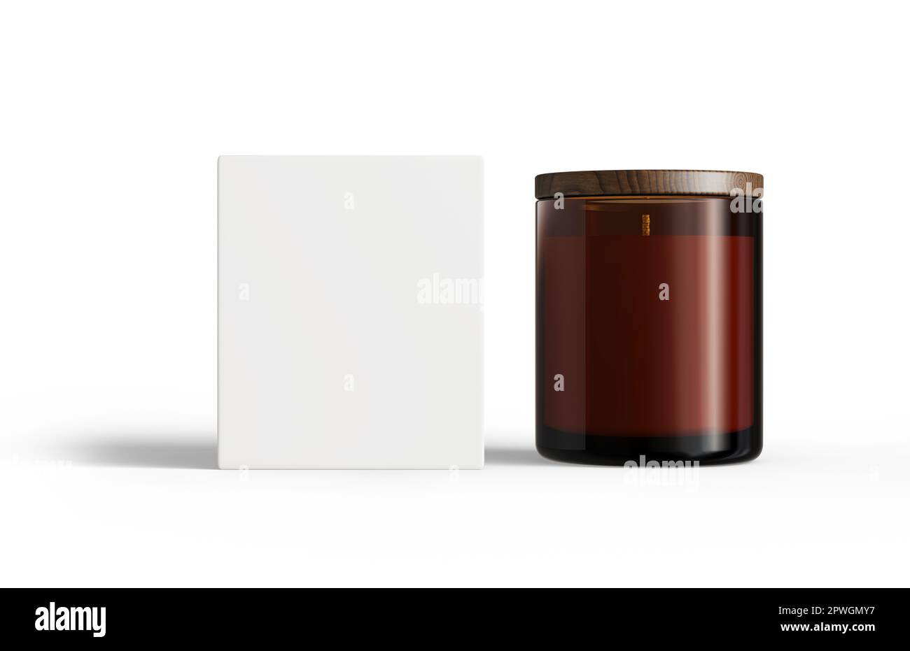 Amber glass candle jar with lid and box isolated on transparent background, container candle ...