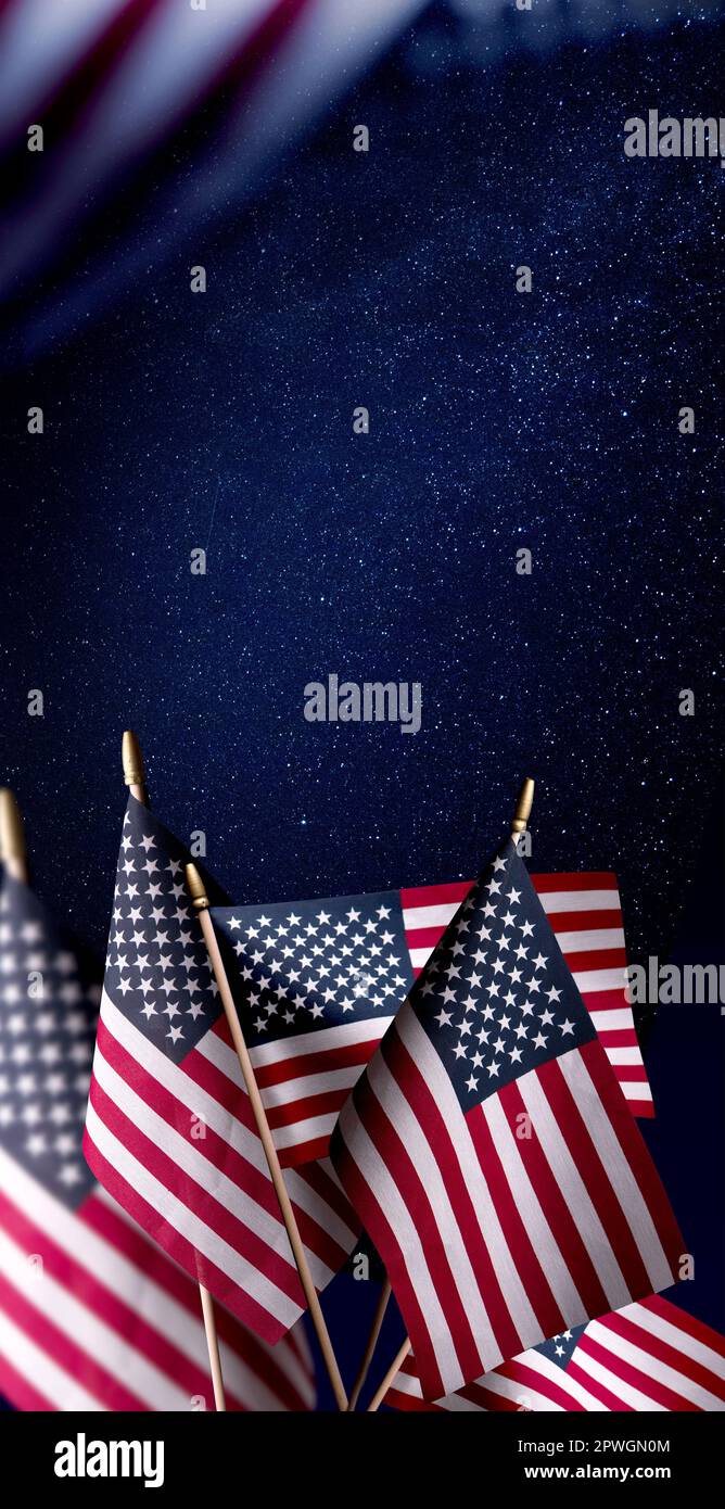 American Flag on the navi blue background with copy space . Border for ...