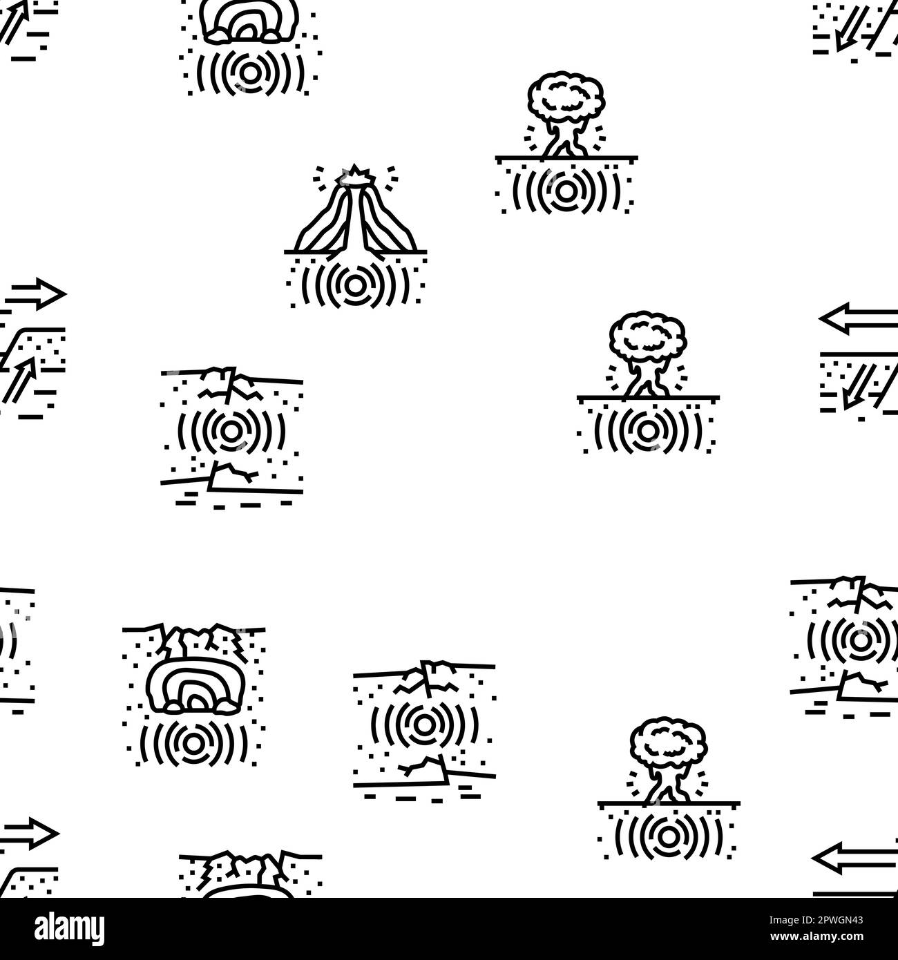 volcano lava eruption nature vector seamless pattern thin line ...