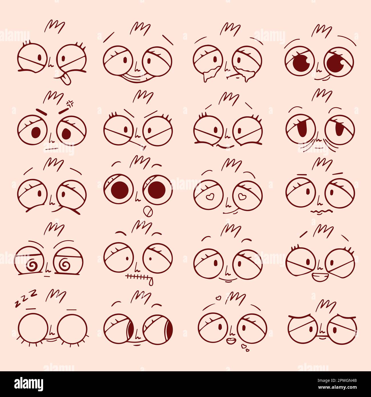 Hand drown set emoji of various cute cartoon flat isolated signs ...