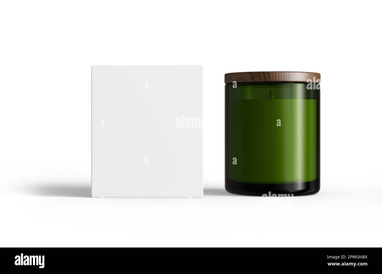 Green glass candle jar with lid and box isolated on transparent background, container candle ...