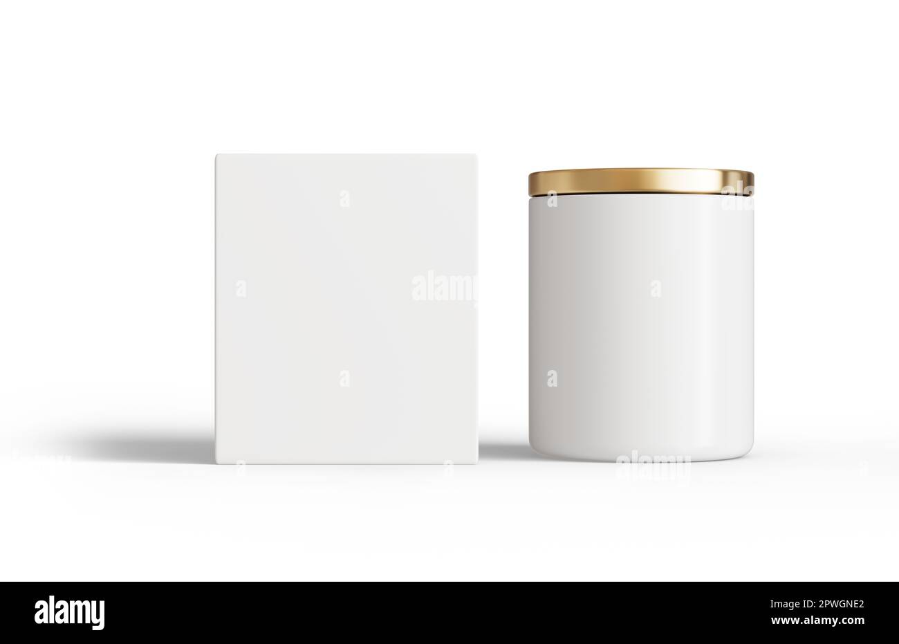 White ceramic candle jar with lid and box isolated on transparent background, container candle ...