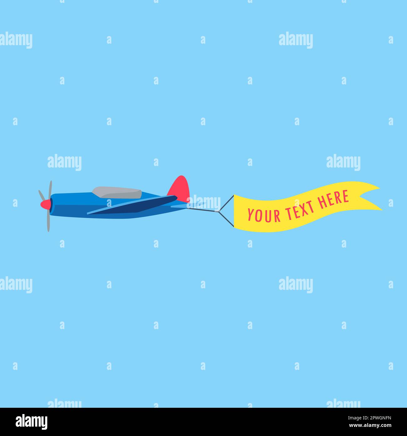 Retro plane in sky with advertising ribbon cartoon illustration Stock ...