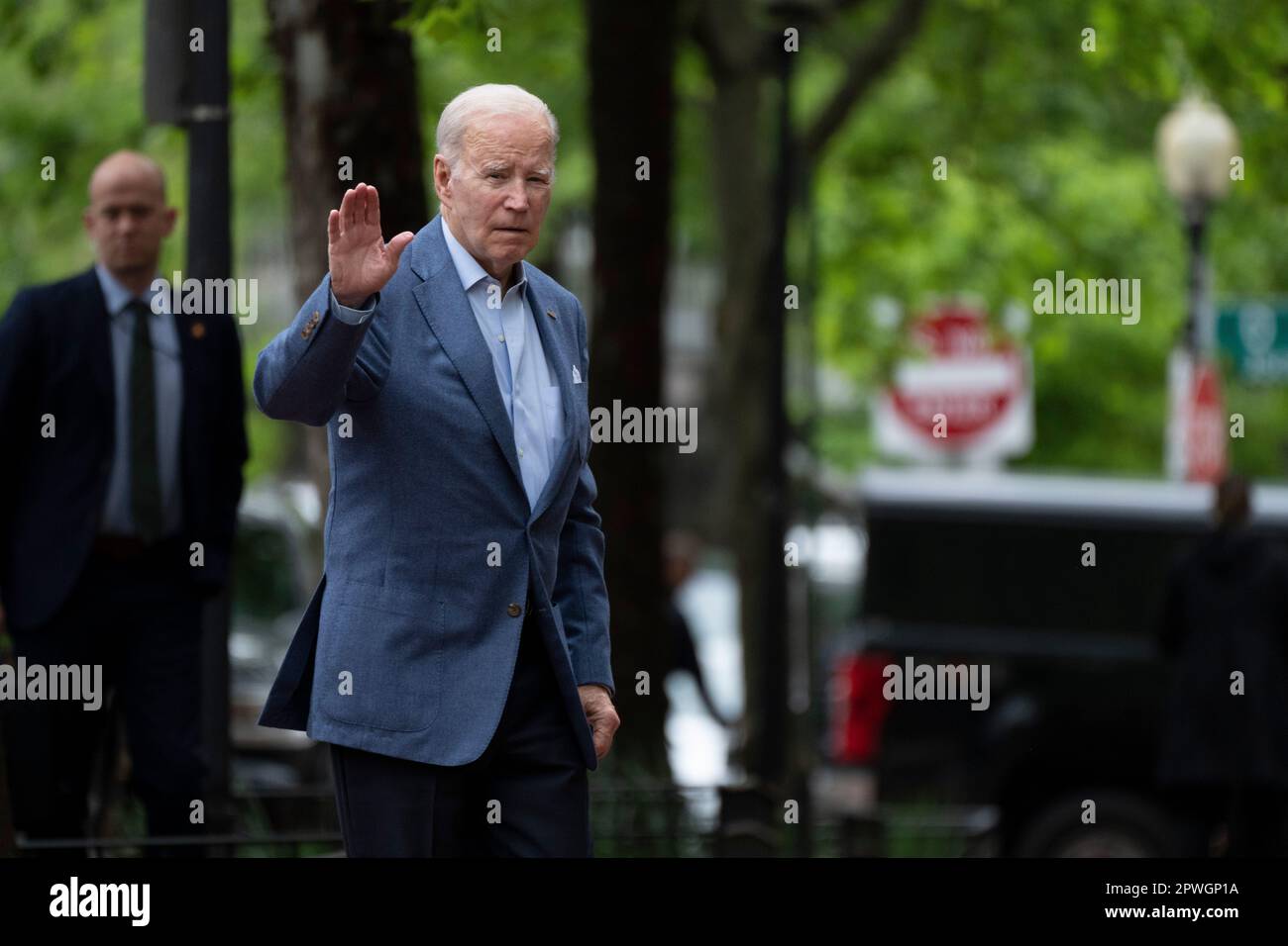 President Joe Biden arrives at Holy Trinity Catholic Church in the ...