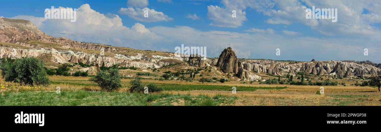 Large-scale panoramic view of Cappadocia, natural geological formations ...