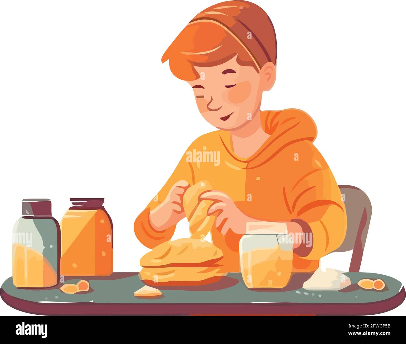 Childhood food and drink sitting eating Stock Vector Images - Alamy