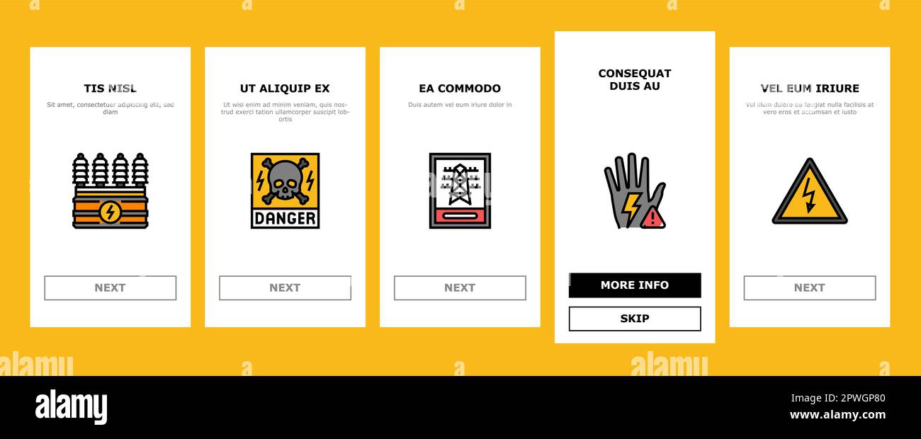 electric danger shock power onboarding mobile vector. voltage hazard ...