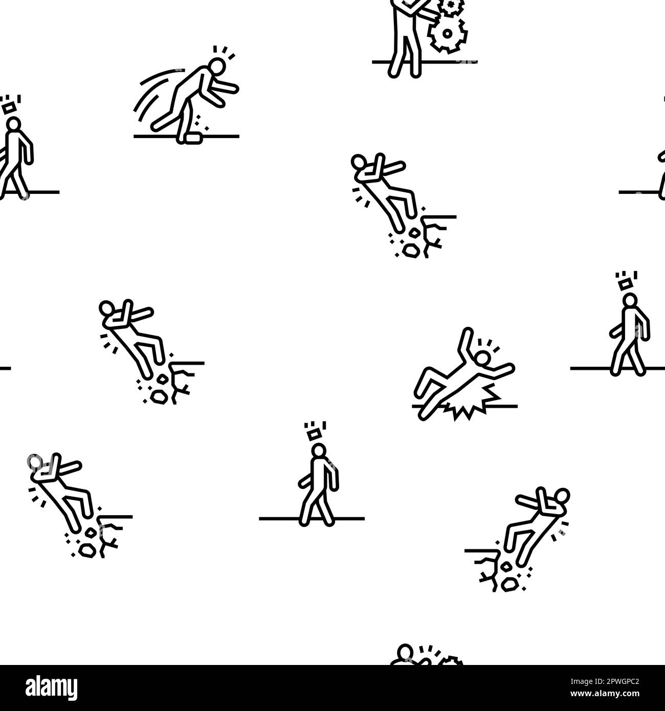 accident injury safety man risk vector seamless pattern thin line ...