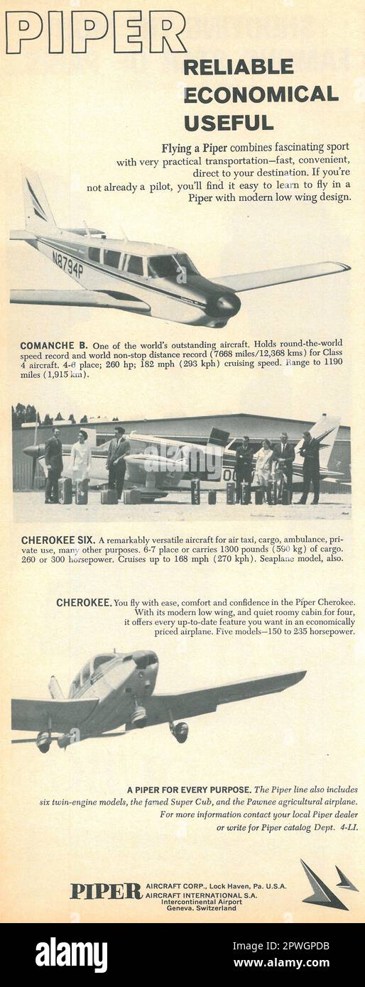 Piper Aircraft General aviation company advert in a LIFE magazine April ...