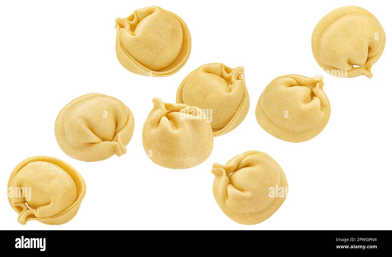 Falling dumplings isolated on white background Stock Photo - Alamy