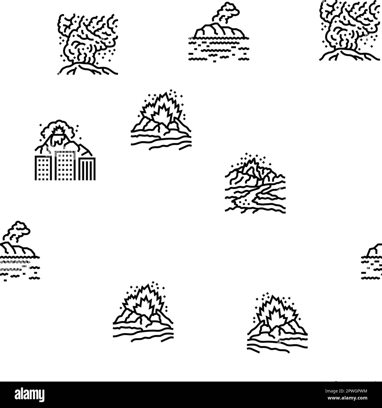 volcano lava eruption nature vector seamless pattern thin line ...