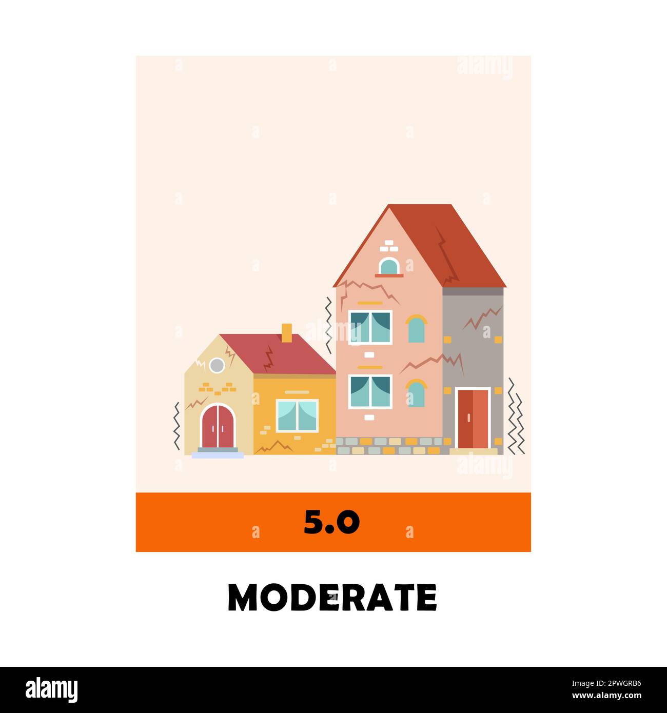 Moderate earthquake magnitude scale vector illustration. Level or ...