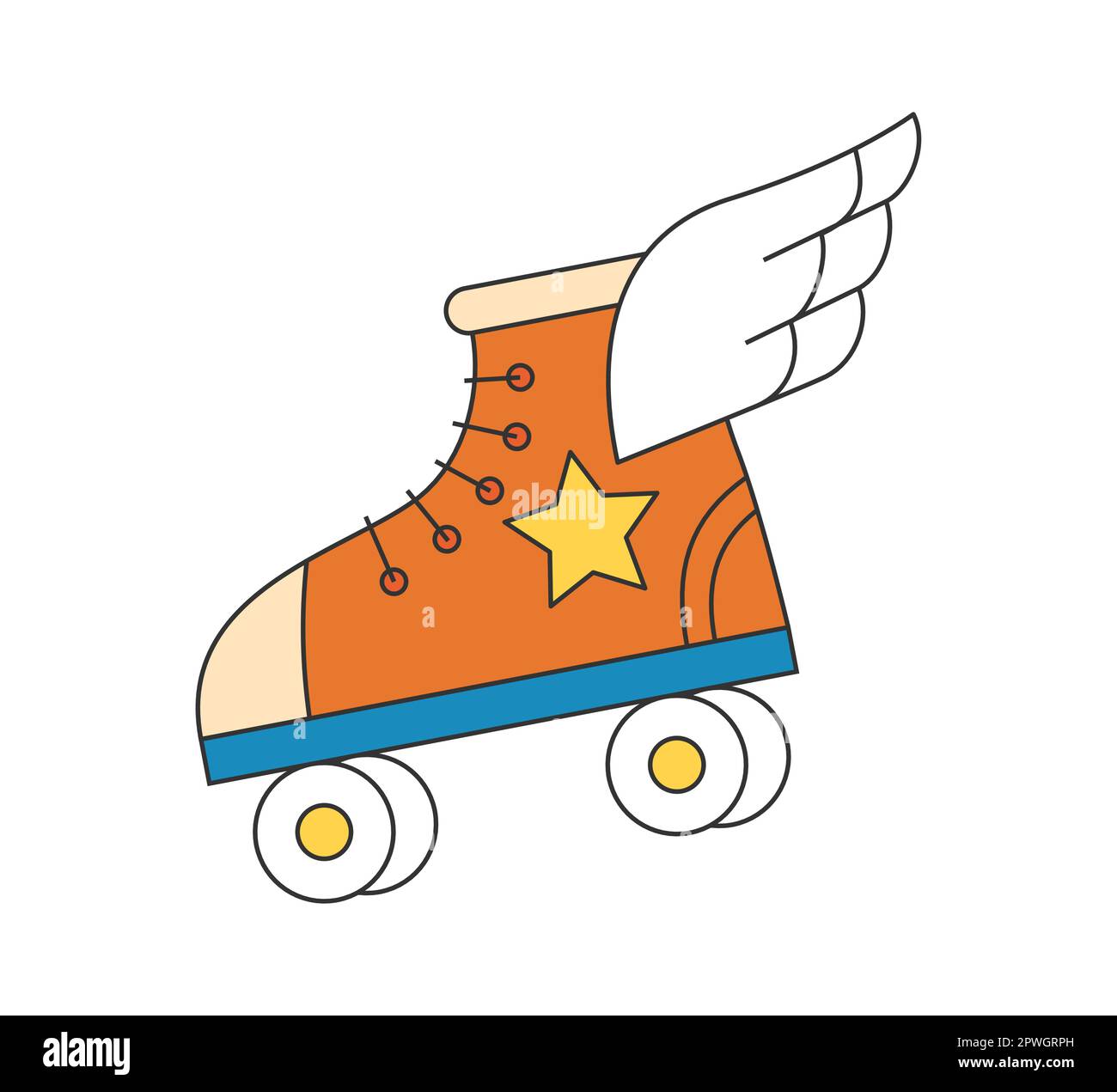 Retro groovy roller skate with wings. Vintage hippie cartoon ...