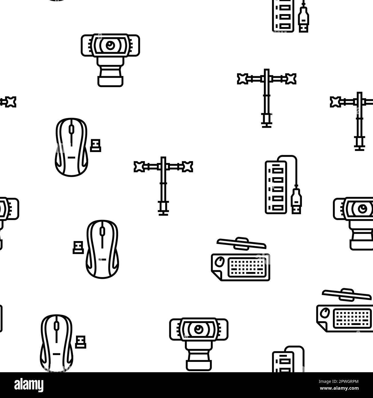 office gadget computer business vector seamless pattern thin line ...