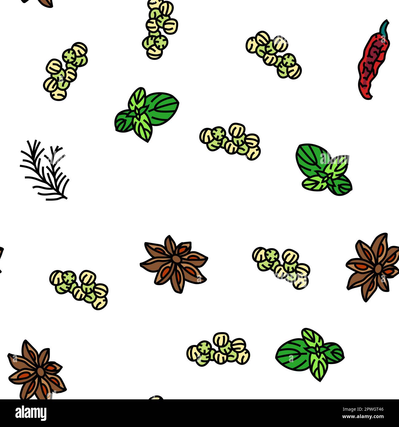 spice food herb leaf vector seamless pattern thin line illustration ...