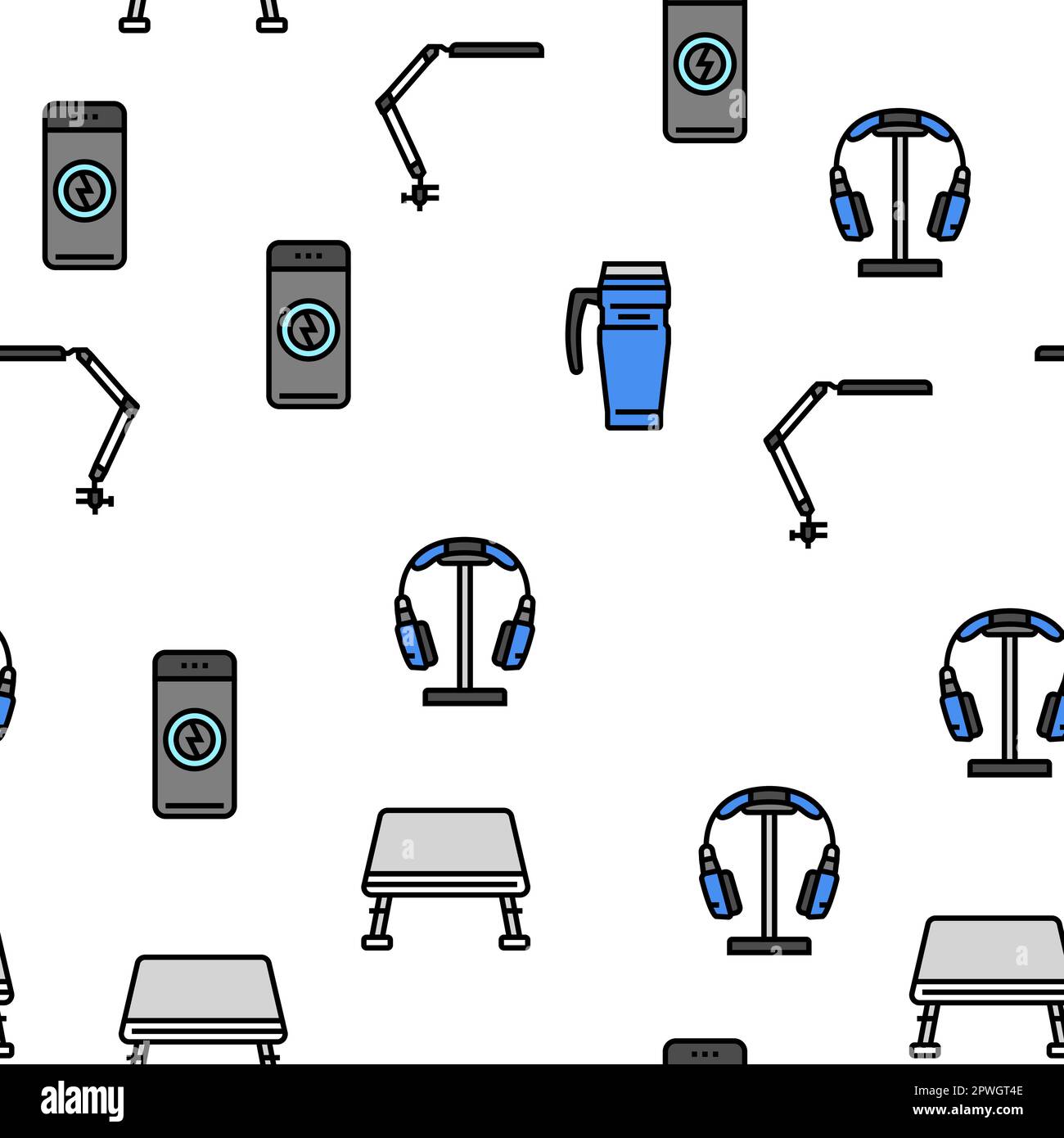 office gadget computer business vector seamless pattern thin line ...