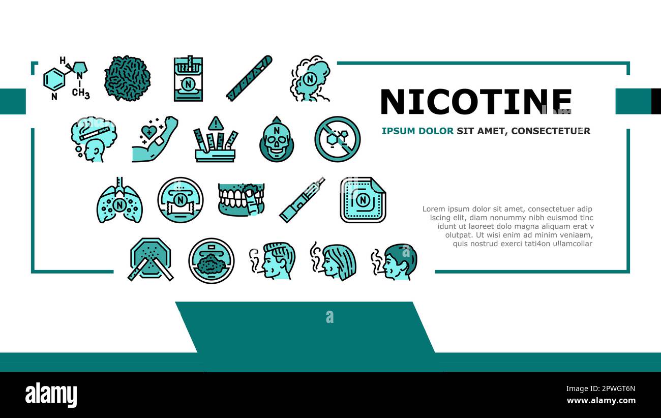 nicotine cigarette tobacco smoke landing web page vector. smoke ...