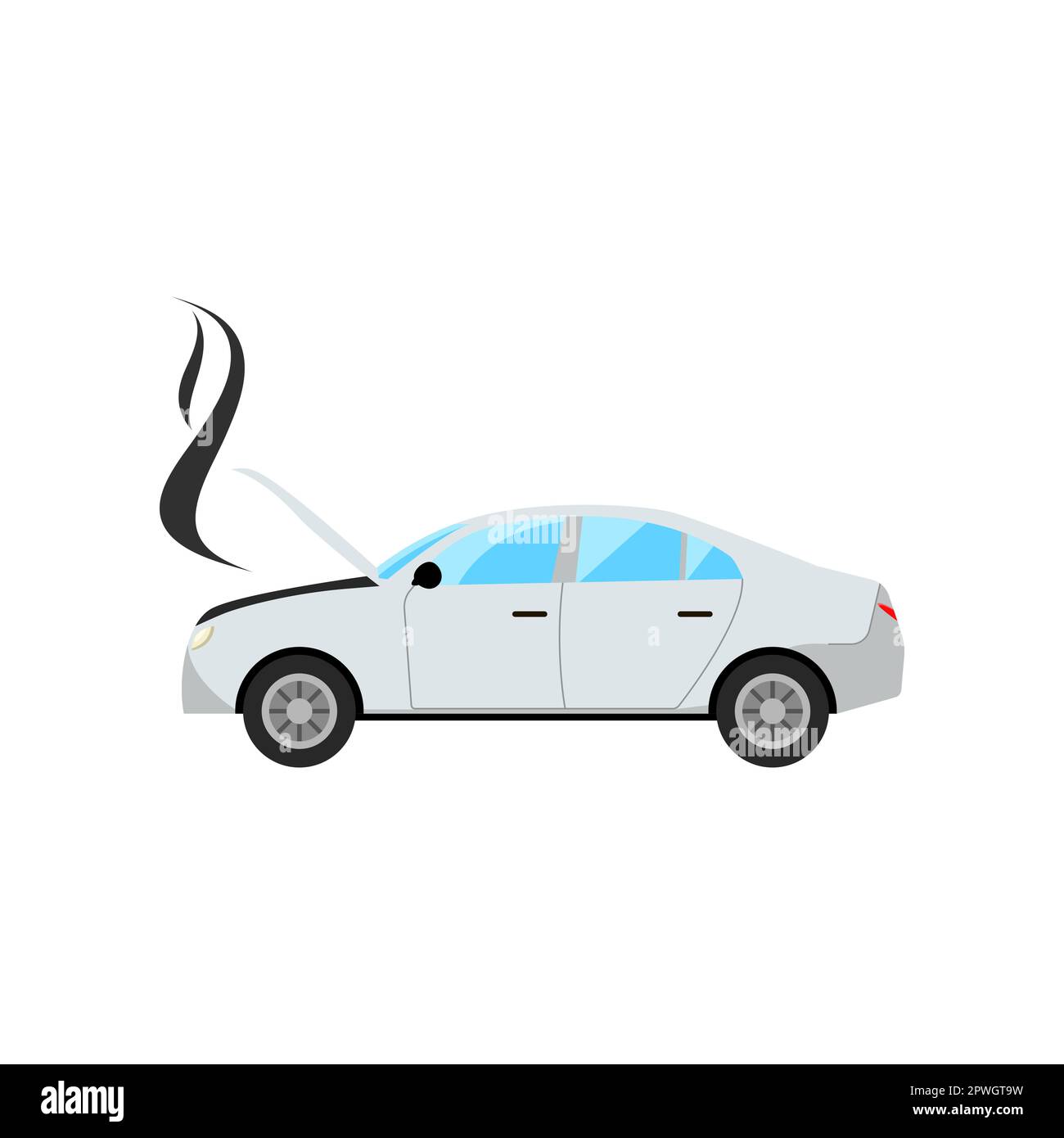 White car with broken engine or motor cartoon illustration Stock Vector ...