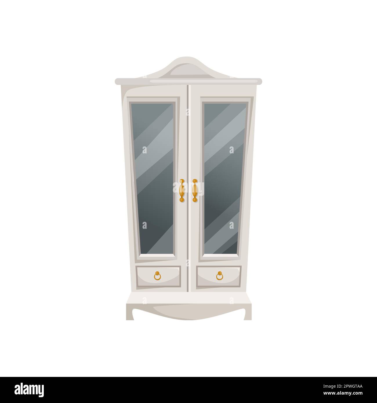 White cabinet with glass doors in classic style cartoon vector ...