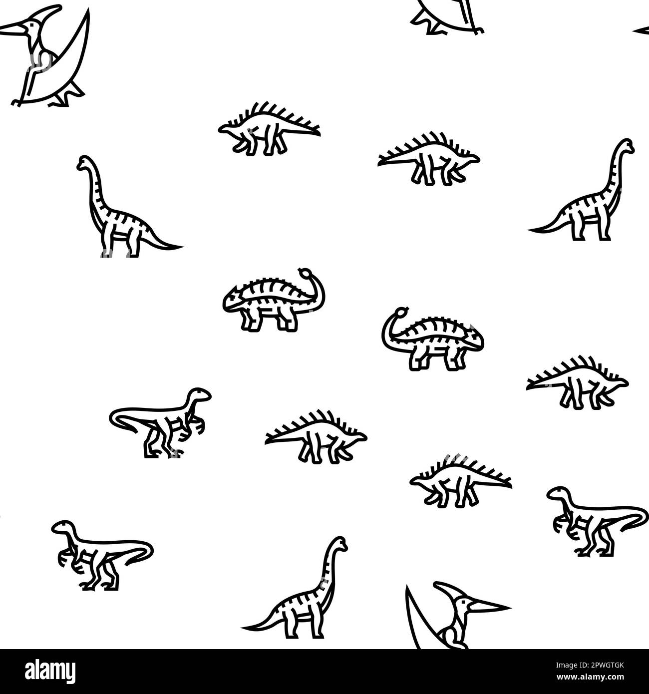 dinosaur dino animal cute vector seamless pattern thin line ...