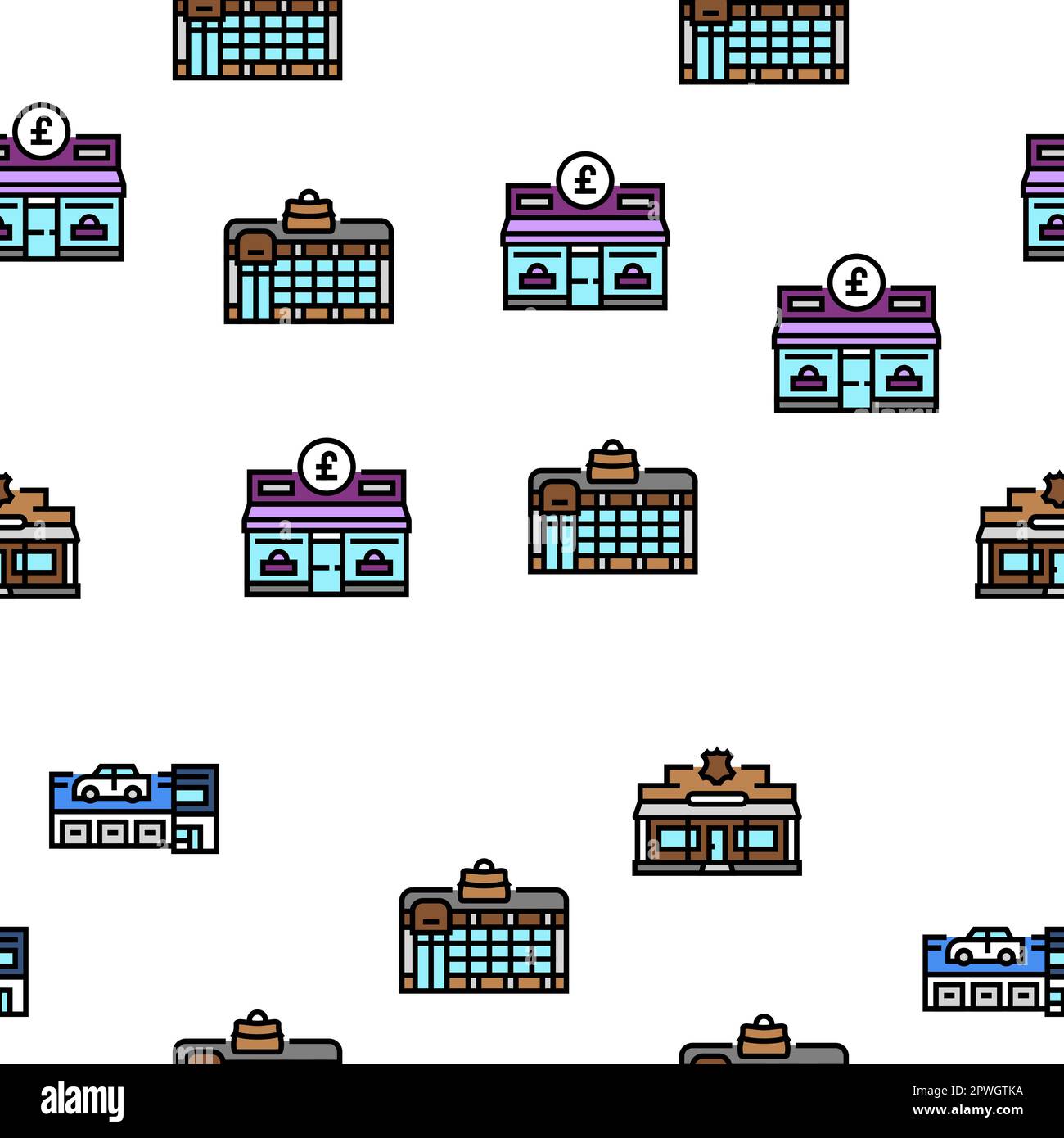 store shop retail market vector seamless pattern thin line illustration ...