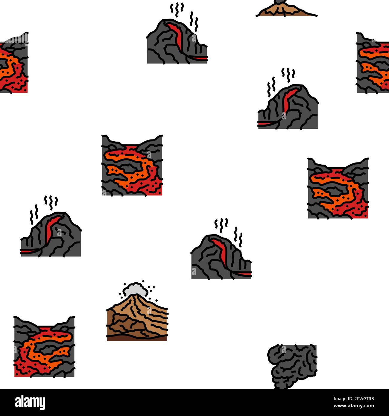 volcano lava eruption nature vector seamless pattern thin line ...
